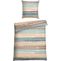Schiesser Bettw&auml;sche &raquo;Emilia aus weicher Baumwolle und texturierten Streifen&laquo; 2 Stk. MADE IN GREEN by OEKO-TEX blau Renforc&eacute;, Obermaterial: 100% Baumwolle B/L: 