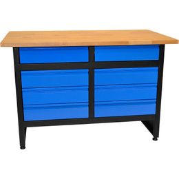 G&uuml;de Werkbank &raquo;GW 8S&laquo; H&ouml;he/L&auml;nge: 84x120 cm blau Massivholz, Stahl Einheitsgr&ouml;&szlig;e
