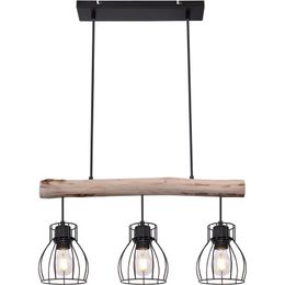 Globo LIGHTING H&auml;ngeleuchte &raquo;MINA&laquo; E27 1 Stk. Wohnzimmerleuchte schwarz/Holz, h&ouml;henverstellbar, E27 schwarz 3, H: 140cm, 1 Stk.