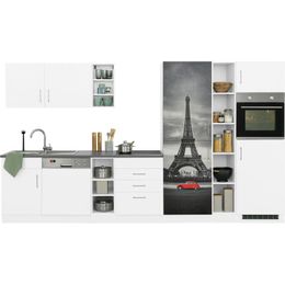 KOCHSTATION K&uuml;chenzeile &raquo;KS-Paris &ndash; K&uuml;chen mit einzigartigen Fotomotiven auf den Fronten&laquo; Breite 350 cm, wahlweise mit E-Ger&auml;ten und Induktion wei&szlig; B/