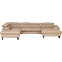 Home Affaire Wohnlandschaft &raquo;Pilot U-Form&laquo; mit Kopfteilverstellung, wahlweise mit Schlaffunktion & Bettkasten braun B/H/T: 331cm x 108cm, Leder PAMPAS
