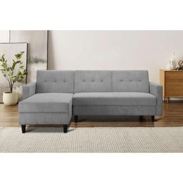 Ecksofa &raquo;Hartford II&laquo; mit Bettfunktion und Stauraum, Recamiere beidseitig montierbar grau B/H/T: 213cm x 83cm x 154cm, Cord, Recamiere 