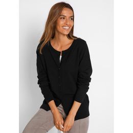 bonprix Damen bonprix Strickjacke gerade Passform, unifarben, aus Baumwollmischung, mit Knopfleiste schwarz 48/50 (XL)