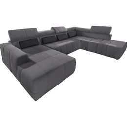 DOMO collection Wohnlandschaft &raquo;BRANDON belastbar bis 140 kg/Sitz, 359x228 cm, U-Form&laquo; ohne Sitztiefenverstellung, Luxus-Microfaser, dunkelgrau grau 