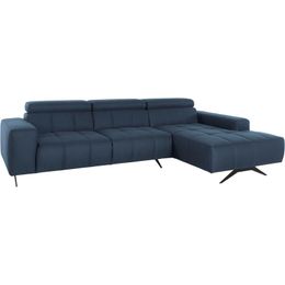 DOMO collection Ecksofa &raquo;Trento L-Form, mit Kufenfu&szlig; oder Einzelfu&szlig;&laquo; whlw. verstellbare Kopfteile, passend f&uuml;r g&auml;ngige Saugroboter blau 100% Polyester