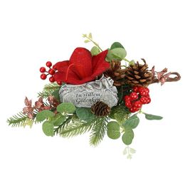 OTTO home Kunstblume &raquo;Tannen-Aufleger mit Amaryllis und Gedenkstein&laquo; Florales Arrangement mit roter Amaryllis, Beeren und Zapfen B/H/L: 20cm x 18cm x 