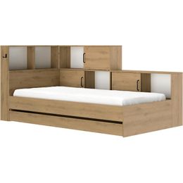 Stauraumbett &raquo;"Erwan", viel Stauraum, Made in France, verschiedene Farben&laquo; B/H/T ca. 220cmx104x120cm, mit gro&szlig;er Schublade, viele Regale und 