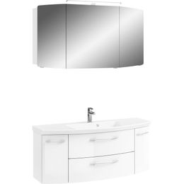 Badm&ouml;bel-Set &raquo;Cassca Sprint 2-teilig Mineralmarmor-Waschtisch mit LED-Spiegelschrank&laquo; 2 Stk. tlg. wei&szlig; Holzwerkstoff B/H/T: 121cmcm x 200cmcm x 