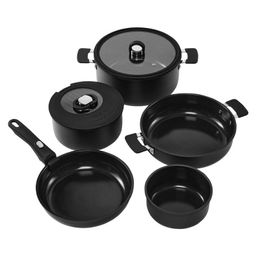 RESTO Kitchenware Topf-Set &raquo;SAVE & STOCK Multifunktionales Stapelbares Set im Geschenkkarton&laquo; Set, 1x So&szlig;entopf, 2x Kochtopf, 2x Bratpfanne, 1x Griff,