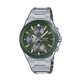 CASIO EDIFICE Damen CASIO EDIFICE Solaruhr Armbanduhr, Herrenuhr, Edelstahlarmband, analog, Tag, Stoppfunktion gr&uuml;n Einheitsgr&ouml;&szlig;e