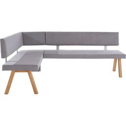OTTO home Eckbank &raquo;Rio&laquo; Massivholz in Eiche ge&ouml;lt, Esszimmerbank bequem gepolstert grau Polyester B/H/T: 170cm x 89cm x 140cm, Struktur fein, langer 