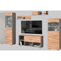 OTTO home Wohnwand 5 Stk. tlg. braun Holzwerkstoff, Massivholz B/H/T: 375cmcm x 185cmcm x 35cmcm, teilmassiv
