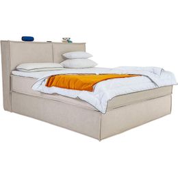 Home Affaire Boxspringbett &raquo;Sophielle, erh&auml;ltlich in den Breite 160, 180 & 200cm&laquo; inkl. Topper und Taschen-Federkernmatratze beige 100% PES Samt, 