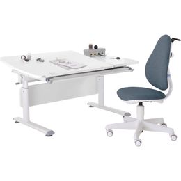 Paidi B&uuml;rom&ouml;bel-Set &raquo;Kinderschreibtisch & Drehstuhl in Wei&szlig;, mitwachsend & ergonomisch&laquo; Spar-Set, 130x70 cm Sch&uuml;lerschreibtisch, Kinderstuhl in Blau/