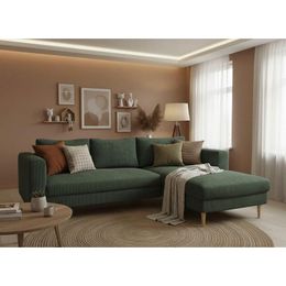 Trendmanufaktur Ecksofa &raquo;Amazing, wahlw. mit Schlaffunktion & Bettkasten, Fu&szlig; Buche lackiert&laquo; Recamiere beidseitig montierbar, L-Form,in Cord o. 
