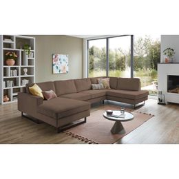 OTTO home Wohnlandschaft &raquo;Pinto, 350 cm, U-Form, XXL, mit Ottomanen&laquo; Cord, Chenille, Lederoptik, mit Keder, Metallf&uuml;&szlig;e, Wellenunterfederung braun 92% 