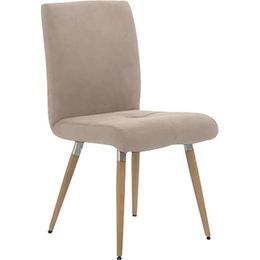 K+w Komfort & Wohnen K+W Komfort & Wohnen 4-Fu&szlig;stuhl &raquo;6411&laquo; () mit Sitzsteppung, Edelstahlgriff am R&uuml;cken, Massivholzbeine beige B/H/T: 48cm x 90cm x 62cm, Microfaser 520