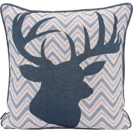 HOCK Dekokissen &raquo;Harry Hirsch&laquo; im modernen Landhausstil, Wendekissenh&uuml;lle mit F&uuml;llung, 1 St&uuml;ck blau Baumwolle, Polyester B/L: 45cm x 45cm, 1 Stk.