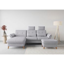 Sit & More sit&more Ecksofa &raquo;G&ouml;teborg&laquo; Sitztiefenverstellung und Federkern, wahlweise mit Bettfunktion silber B/H/T: 268cm x 90cm x 176cm, Flachgewebe AMSTERDAM,