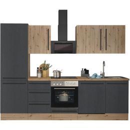 KOCHSTATION K&uuml;chenzeile &raquo;KS-Florida mit 38mm starker Arbeitsplatte&laquo; Breite 280 cm, wahlweise mit E-Ger&auml;ten, Soft-Close-Funktion schwarz B/H/T: 280cm x