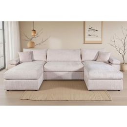 OTTO home Wohnlandschaft &raquo;Cosy U-Form, B: 309 cm, Sitzaufbau im Sandwich-Federkern&laquo; 2 Zierkissen, Mega-Sofa, Cord oder Struktur weich, 