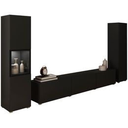 Home Affaire Wohnwand &raquo;BERLIN III, Vitrine T&uuml;rschlag links/rechts wechselbar&laquo; Komplett-Set, 3 Stk. tlg. schwarz ABS-Kunststoff, Glas, Hartfaserplatte 