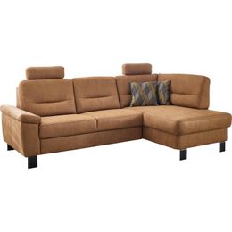 Die PlanBar Ecksofa &raquo;PP-PF23172 L-Form, Breite 244 cm&laquo; Eckgarnitur mit besonders kleinem Stellma&szlig; ca. 160 x 244 cm braun 100% Polyester B/H/T: 244cm x