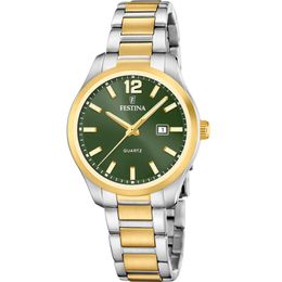 Festina Damen Quarzuhr &raquo;Classic Steel&laquo; Armbanduhr, Damenuhr, Edelstahlarmband, analog, Tag gr&uuml;n Einheitsgr&ouml;&szlig;e