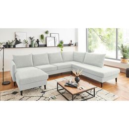 ATLANTIC HOME COLLECTION Wohnlandschaft &raquo;Rekvik U-Form&laquo; mit Wellenunterfederung, mit Massivholzf&uuml;&szlig;en grau B/H/T: 308cm x 79cm, Struktur, Recamiere 