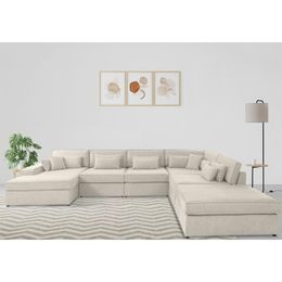 OTTO home Wohnlandschaft &raquo;Enid U-Form&laquo; 6 Teile, bestehend aus Modulen, in vielen Bez&uuml;gen, auch in Breitcord beige Baumwollmix (60% Baumwolle/40% 