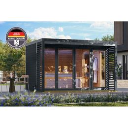 Karibu Saunahaus &raquo;Adrian 4&laquo; verschiedene Varianten braun Saunaofen, externe Steuerung, 9 kW