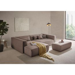 LeGer Home by Lena Gercke Ecksofa &raquo;PIARA XXL Struktur, L-Form, Schlaffunktion&laquo; Hocker stellbar zum Schlafsofa (Krokodilverbinder), tiefe Sitzfl&auml;che 