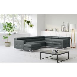 COTTA Wohnlandschaft &raquo;Sammy U-Form, B: 304 cm&laquo; Kopfteilverstellung, optional Schlaffunktion & Bettkasten grau NaturLEDER , die R&uuml;ckseite ist mit 