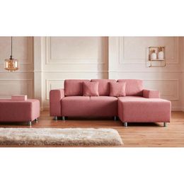 Home Affaire Ecksofa &raquo;Gy&ouml;r&laquo; L-Form, wahlweise mit Bettfunktion und Bettkasten incl. 2 Zierkissen orange Microfaser (100% Polyester);Luxus-Microfaser 