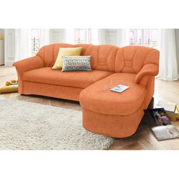 DOMO collection Ecksofa &raquo;ELVA 233x142 cm, elegante R&uuml;ckensteppung, L-Form&laquo; whlw. mit Bettfunktion und Federkern orange Kunstleder SOFTLUX / Struktur (