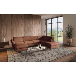 Home Affaire Wohnlandschaft &raquo;Calypso U-Form&laquo; wahlweise mit motorischer Relaxfunktion braun 100%Polyester B/H/T: 334cm x 85cm x 227cm, Luxus-Microfaser