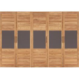 Home Affaire Kleiderschrank &raquo;Chamara&laquo; aus massivem Eichenholz, in unterschiedlichen Breiten, H&ouml;he 218 cm beige B/H/T: 307cm x 218cm x 65cm, T&uuml;ren: 5 