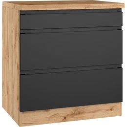 KOCHSTATION Kochfeldumbauschrank &raquo;KS-Virginia,neu in verbesserter Ausf&uuml;hrung&laquo; Stauraum, Softclose, Breite 80 cm, H&ouml;he 86 cm, Softclose-Ausz&uuml;ge schwarz