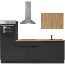 KOCHSTATION K&uuml;chenzeile &raquo;KS-Georgia, mit 38mm starker Arbeitsplatte&laquo; Breite 250 cm, wahlweise mit E-Ger&auml;ten und K&uuml;hlschrank schwarz B/H/T: 250cm x 