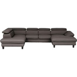 Home Affaire Wohnlandschaft &raquo;Pilot U-Form&laquo; mit Kopfteilverstellung, wahlweise mit Schlaffunktion & Bettkasten braun B/H/T: 331cm x 108cm, Leder PAMPAS