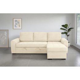 Trends by HG Ecksofa &raquo;Poll L-Form, B: 245 cm&laquo; mit Schlaffunktion & Bettkasten beige 92% Polyester;8% Nylon B/H/T: 245cm x 85cm x 155cm, Cord, 