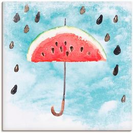 Artland Leinwandbild &raquo;Sommer Melonen Regen&laquo; Lebensmittel 1 Stk. tlg. auf Holzrahmen gespannt blau Leinwand B/H/T: 30cm x 30cm, Leinwandbild Lebensmittel, 1 