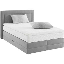 Westfalia Schlafkomfort Boxspringbett wahlweise mit Bettkasten und Topper grau Microvelours Ohne Topper,mit Bettkasten, Liegefl&auml;che B/L: 140cm x 200cm, Gewicht bis: 100 kg H3