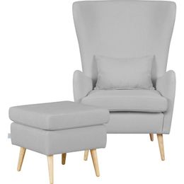Home Affaire Sessel &raquo;Sallito, TV-Sessel, Ohrensessel mit&laquo; Hocker, in vielen Bezugsqualit&auml;ten, auch in Samtcord grau Struktur Hahnentritt (67% 