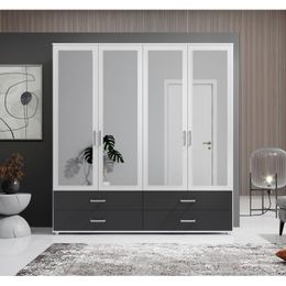 Schlafkontor Dreht&uuml;renschrank &raquo;Ivar Kleiderschrank mit Spiegel&laquo; inklusive 2 Spiegelt&uuml;ren und 4 farblich abgesetzten Schubk&auml;sten wei&szlig; Melamin Wei&szlig;, B/H/T: 180cm x 
