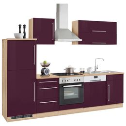 KOCHSTATION K&uuml;chenzeile &raquo;KS-Samos&laquo; Breite 280 cm, wahlweise mit E-Ger&auml;ten, mit Arbeitsplatte lila B/H/T: 280cm x 200cm x 60cm, ohne E-Ger&auml;te