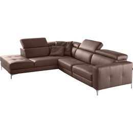 Egoitaliano Ecksofa &raquo;Matt, hoher Sitzkomfort und aufwendige Detailverarbeitung, L-Form&laquo; mit Ottomane, inkl. verstellbarer Kopfteile zum Relaxen braun Leder &raquo;BULL&laquo;