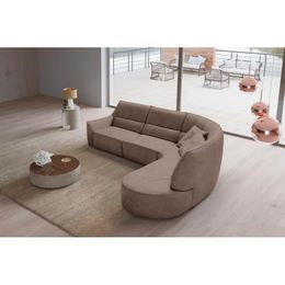 Egoitaliano Ecksofa &raquo;Puffy, extravagant & edel, Retro Designsofa, hoher Sitzkomfort, L-Form&laquo; mit Ottomane, wahlweise mit und ohne elektrischer Relaxfunktion braun