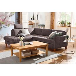 Home Affaire Ecksofa &raquo;Earl L-Form&laquo; wahlweise auch mit Schlaffunktion oder Schlaffunktion mit Bettkasten braun Luxus-Microfaser in Lederoptik (100% 