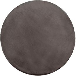 Paco Home Fellteppich &raquo;Rabbit 780&laquo; rund 26 mm H&ouml;he Kunstfell, Kaninchenfell-Haptik, echter Kuschelteppich, Uni-Farben grau Polyester &Oslash; 200cm 1 Stk., 26mm, &Oslash; 